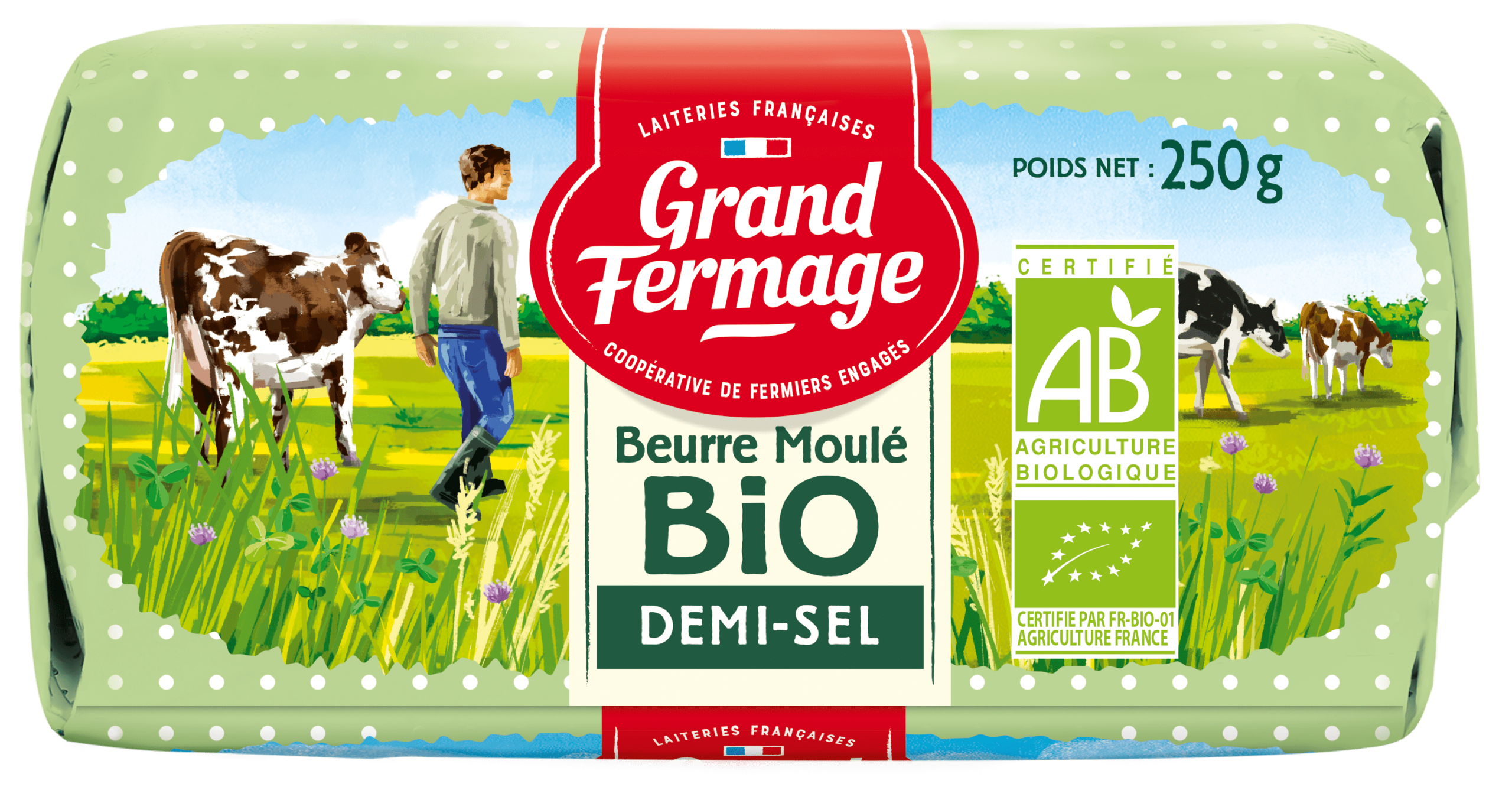 Salted Organic Moulded Butter 250g - Salted French Butter - Grand Fermage