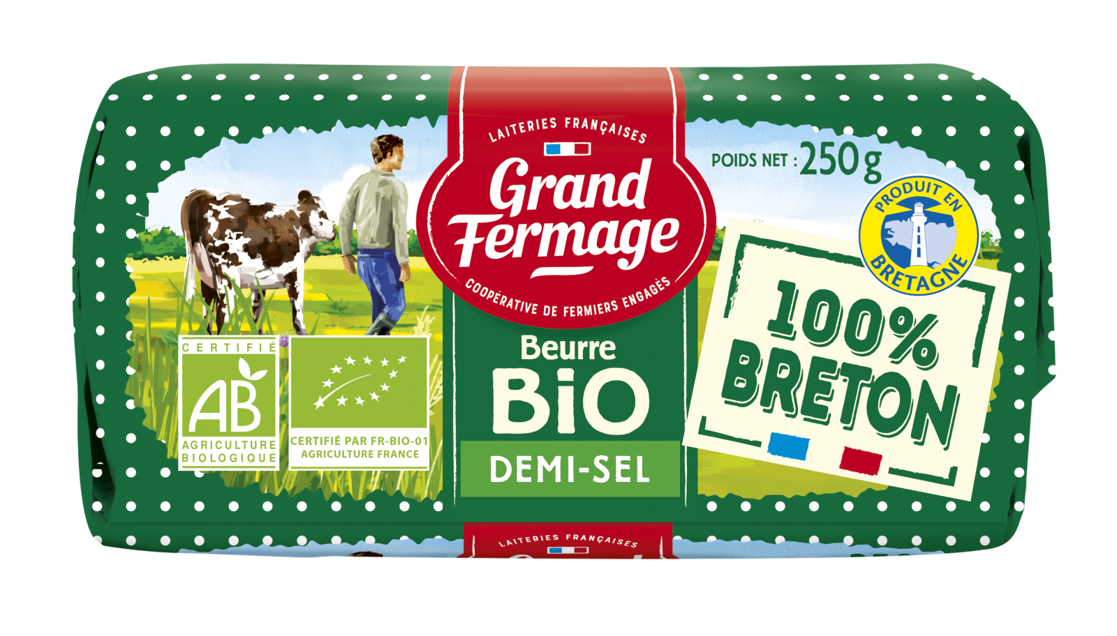 Salted Organic Moulded Butter 250g - Salted French Butter - Grand Fermage